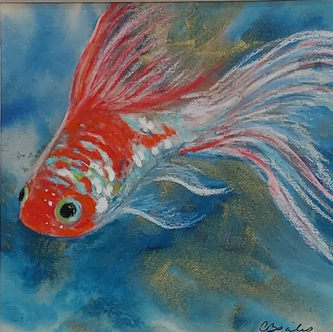 Fancy Fish, Small Painting, Goldfish, Original Art, Pastel, 4 X 4 In ...