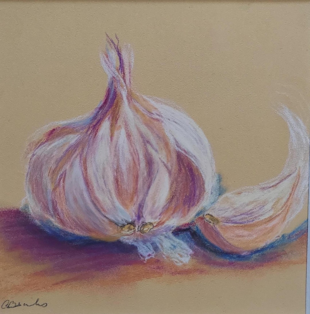 Pink Garlic Pastel Painting: Kitchen Still Life, Matted Ready to Frame ...