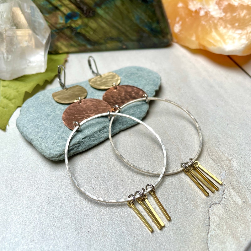 Mixed Metal Earrings - Etsy