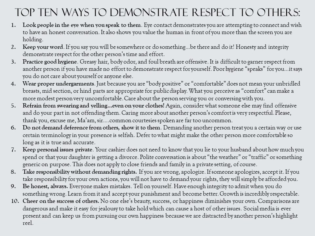 Ten Ways to Show Respect, Respect and Responsibility, Demonstrate ...