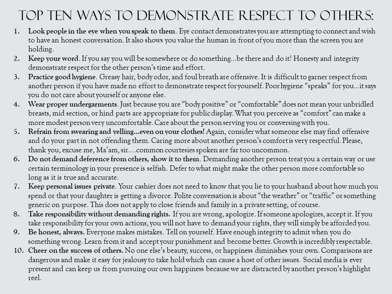 Ten Ways to Show Respect, Respect and Responsibility, Demonstrate ...
