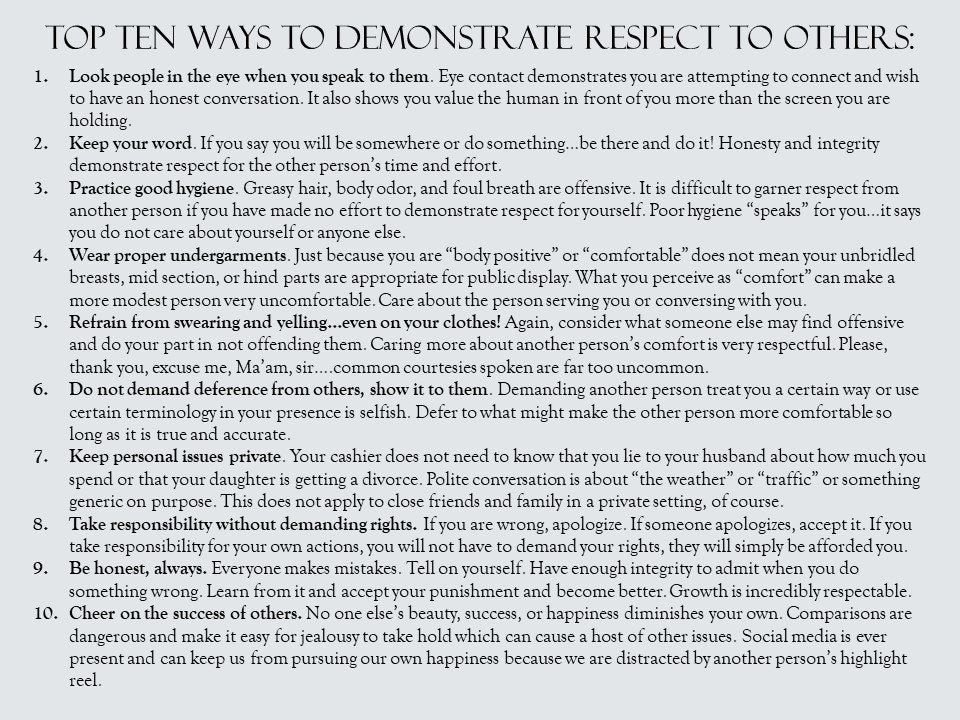 Ten Ways to Show Respect, Respect and Responsibility, Demonstrate ...