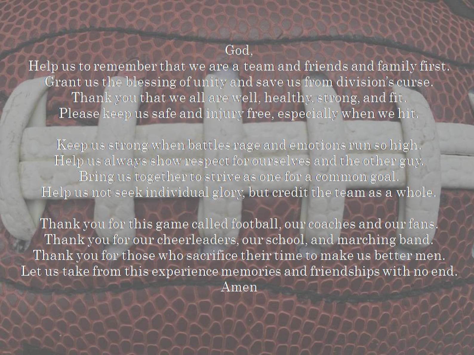 Football Team Poem Digital Print, Footbal Pregame Prayer, Football ...