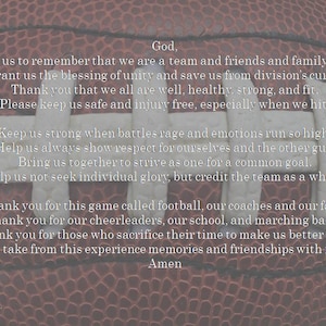 Football Team Poem Digital Print, Footbal Pregame Prayer, Football ...