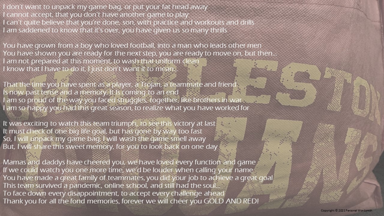 A Football Poem for Parents, Graduating Senior Player Reading, Sports ...