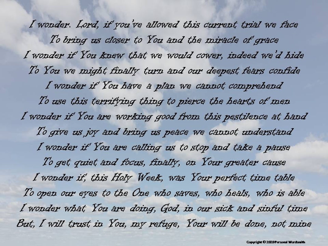 I Wonder Why God - A Poem by Personal Wordsmith, Christian Downloadable ...