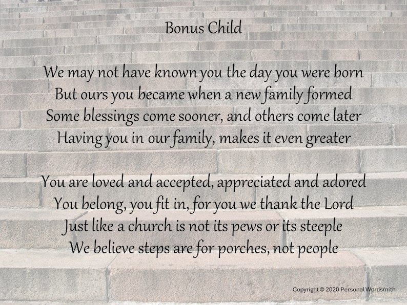 Bonus Child Prayer Print, Download to Step Daughter, Printable Poem to ...