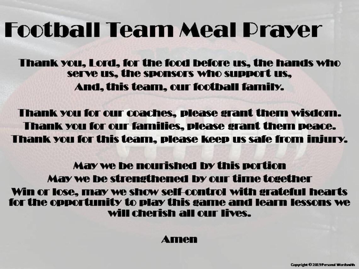 Football Team Meal Prayer Print, Downloadable Sports Blessing, Gridiron ...