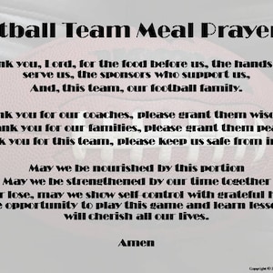 Football Team Meal Prayer Print, Downloadable Sports Blessing, Gridiron ...