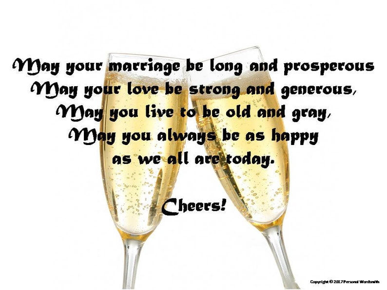 Simple Wedding Toast Print, Cheers to the Bride and Groom, Basic Toast ...