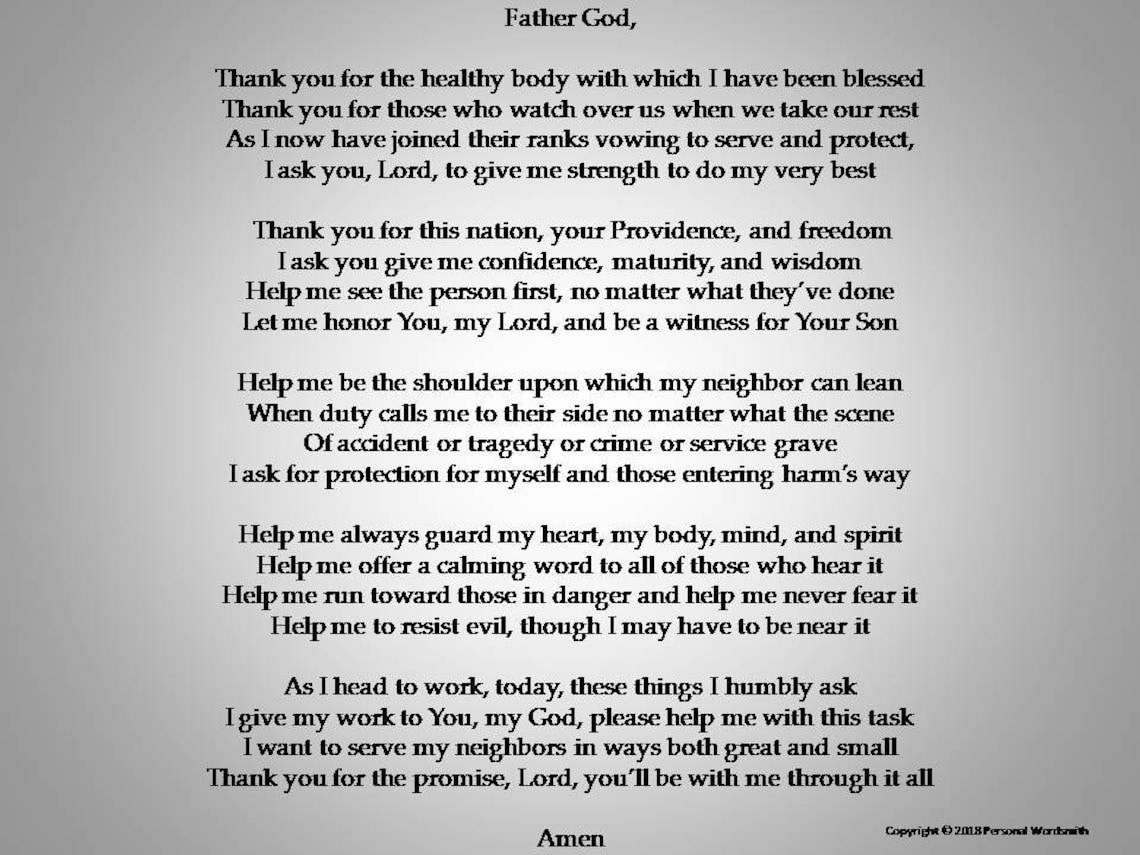 A Police Officer's Prayer Print, Fireman Blessing Download, Paramedic's ...
