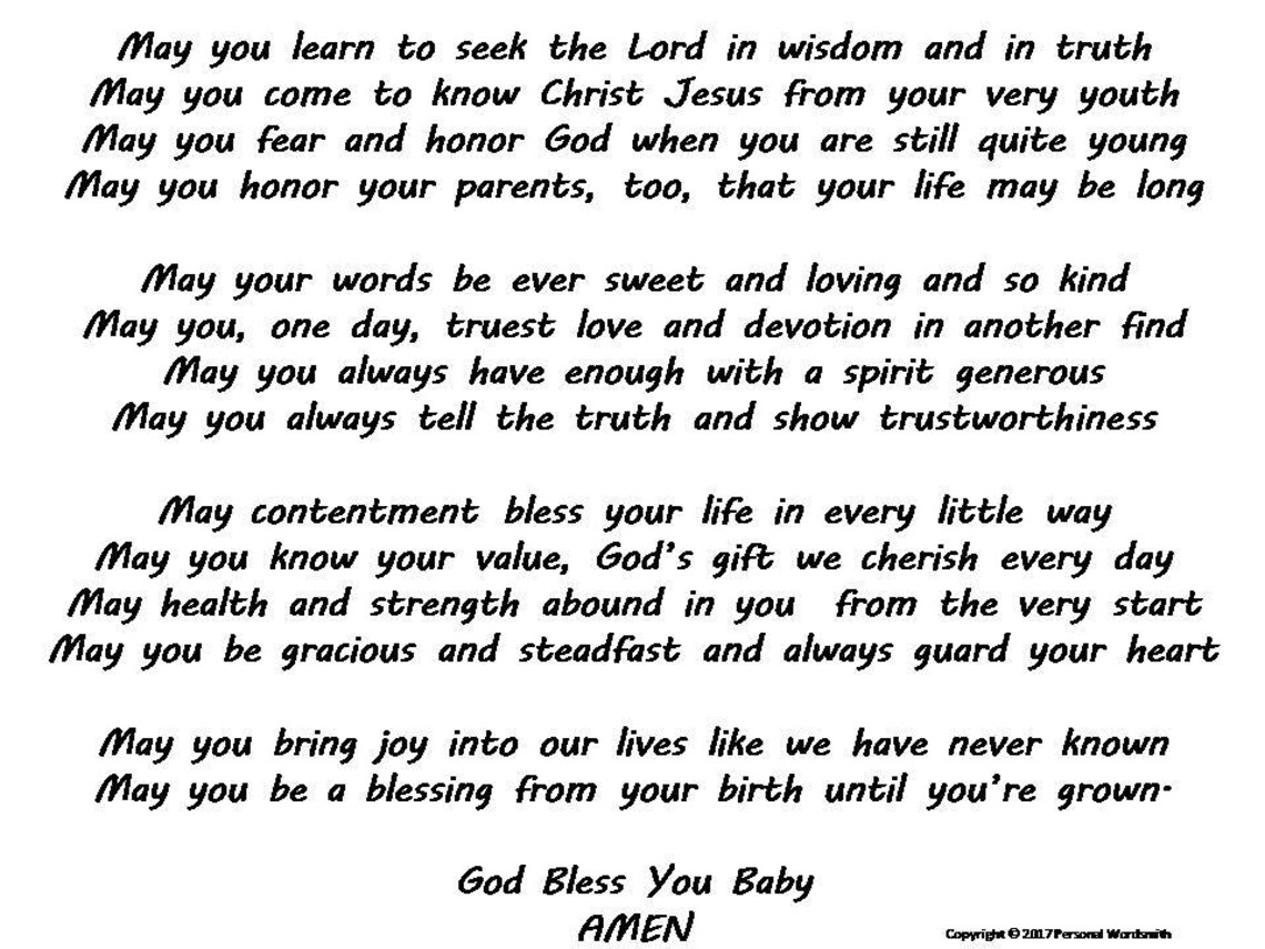 New Baby Blessing Digital Print, Downloadable Prayer for Infant Baptism ...