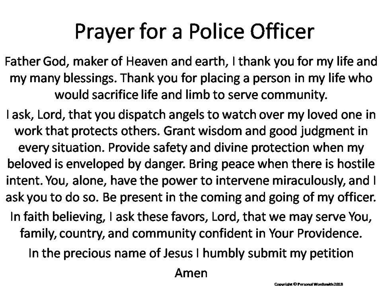 Prayer for a Police Officer Download, Printable Patrolman Prayer ...