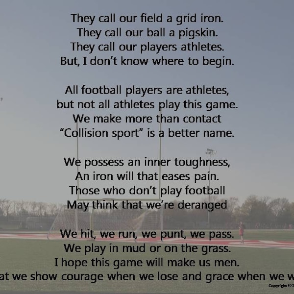 Football Poem - Etsy