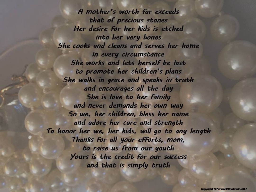 Mother's Day Poetry Download, Digital Print to Honor Mom, Legacy of a ...