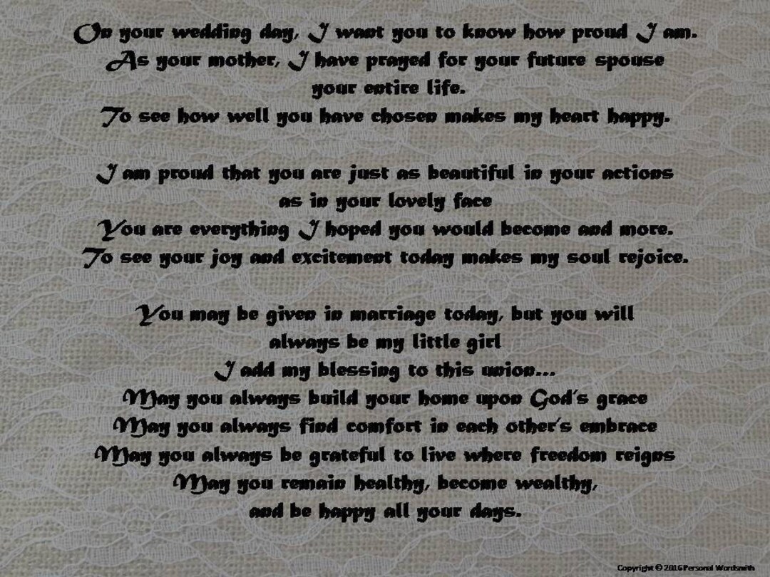 Custom Wedding Speech Mother to Bride, Downloadable Wedding Blessing ...