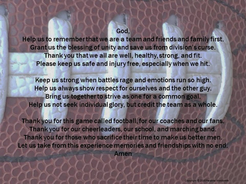 Football Team Poem Digital Print, Footbal Pregame Prayer, Football ...