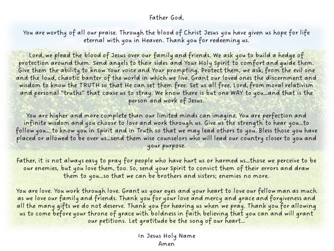 Downloadable Prayer of Protection Print, Prayer for Loved Ones ...