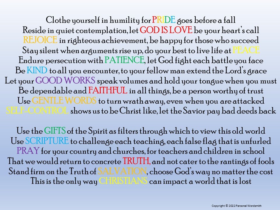 Gifts of the Spirit Poem, Printable Christian Poetry, Download War Room ...