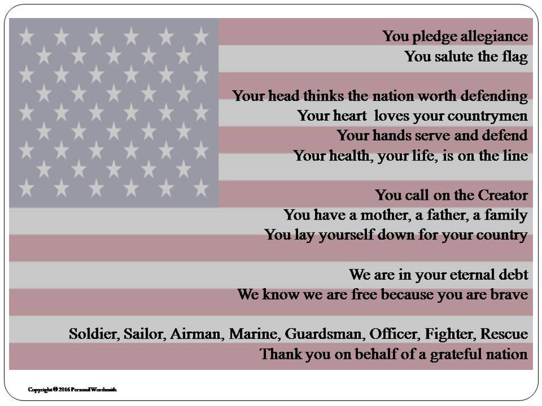 Soldiers Appreciation Digital Print, Downloadable Veteran's Poem ...