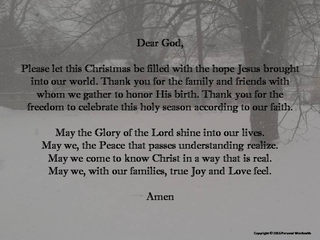 Christmas Blessing Prayer Digital Print, Snowy Christmas Downloadable ...