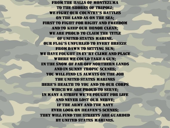 Marine Hymn Wall Art Digital Download Marine Corps Hymn | Etsy