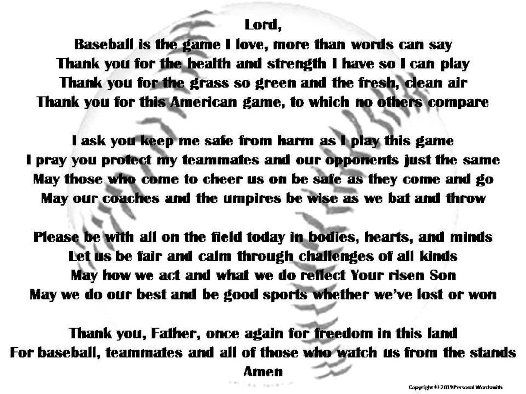 Baseball Prayer Print, Downloadable Baseball Poem, Athletes Prayer ...