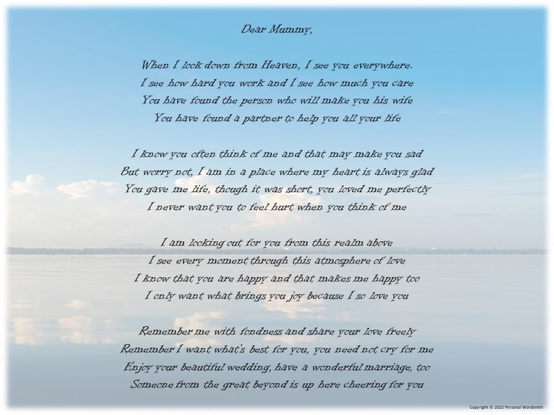 Letter From Heaven Letter to Mom From Baby Poem for Wedding - Etsy ...