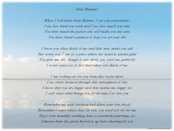 Letter From Heaven Letter to Mom From Baby Poem for Wedding - Etsy ...