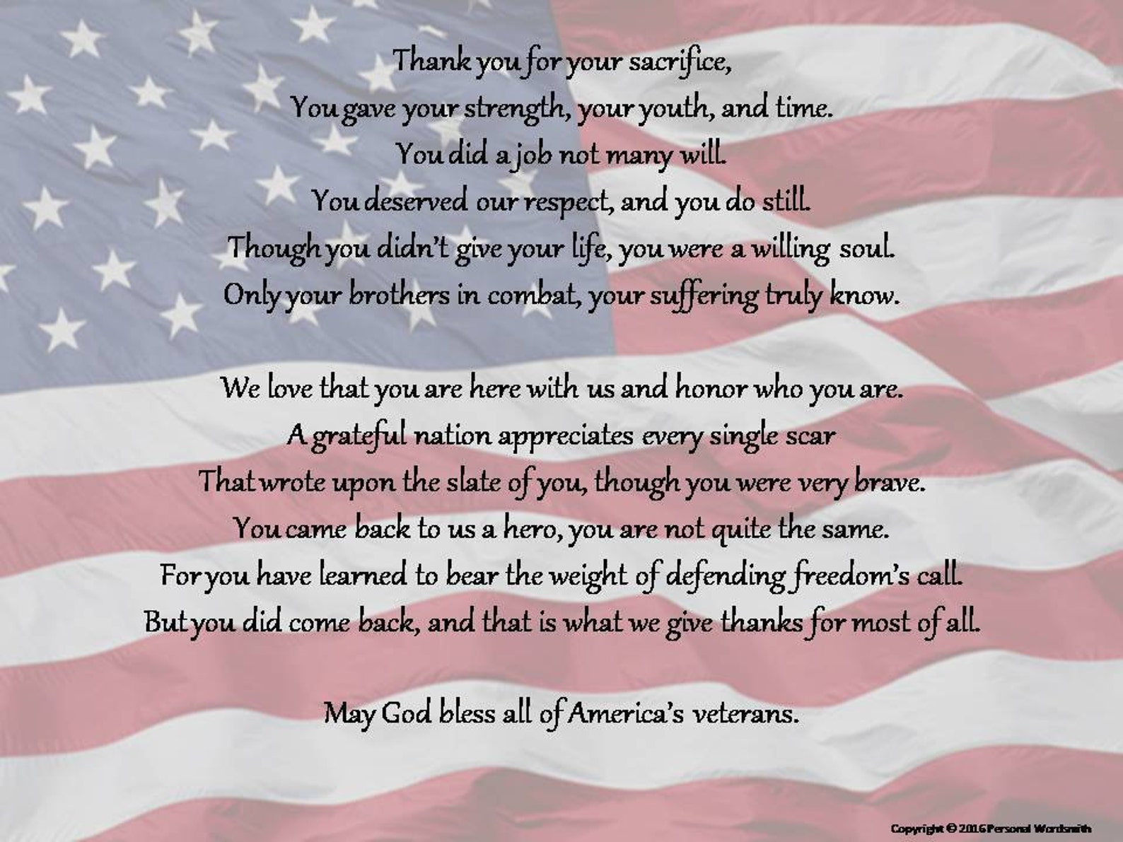Veteran's Day Memorial Poetry Print, Rhyming Veteran's Day Poem ...