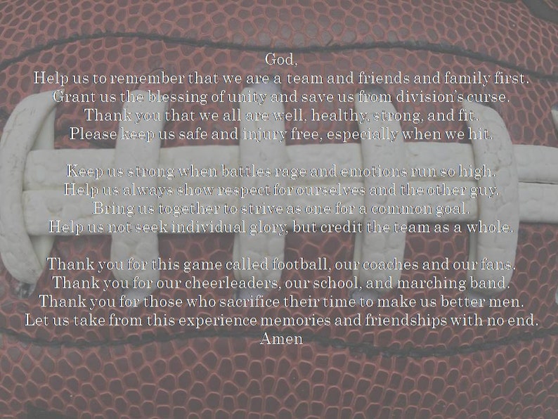 Football Team Prayer Digital Print, Athlete's Pregame Prayer, Football ...