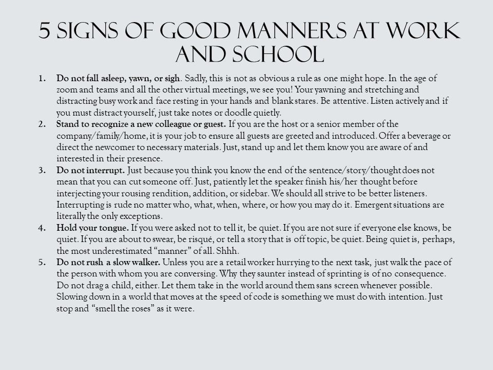 Good Manners At Work