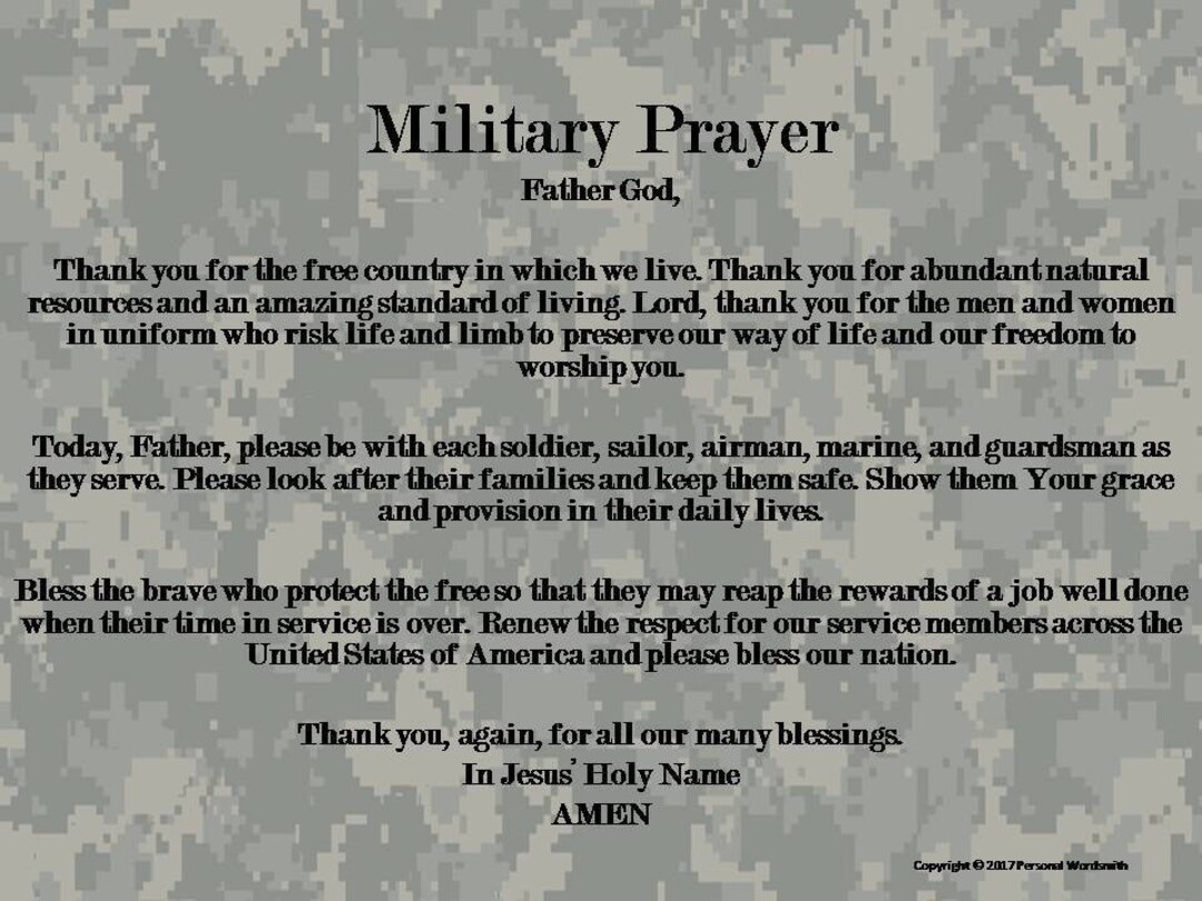 Armed Forces Prayer Print, Memorial Day Military Prayer Download ...