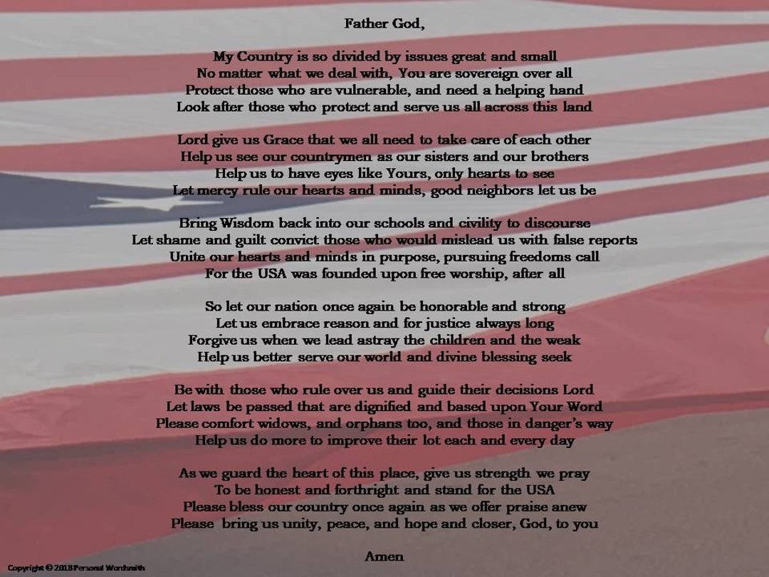 Prayer for Unity in the USA Instant Download Print, Prayer for America ...