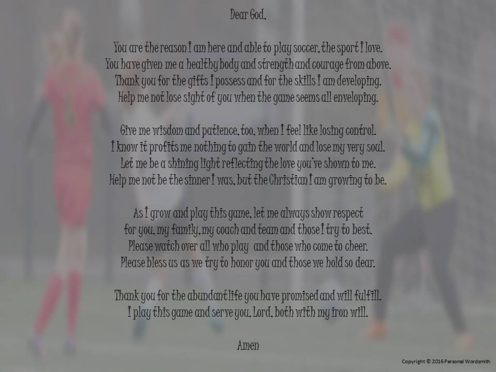 Soccer Prayer Digital Print, Downloadable Soccer Player's Prayer, Pre ...
