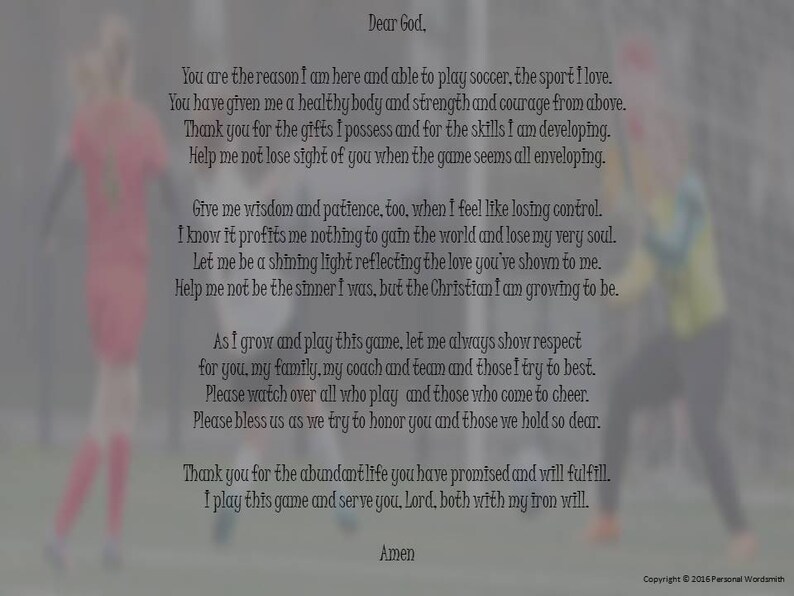 Soccer Prayer Digital Print, Downloadable Soccer Player's Prayer, Pre ...
