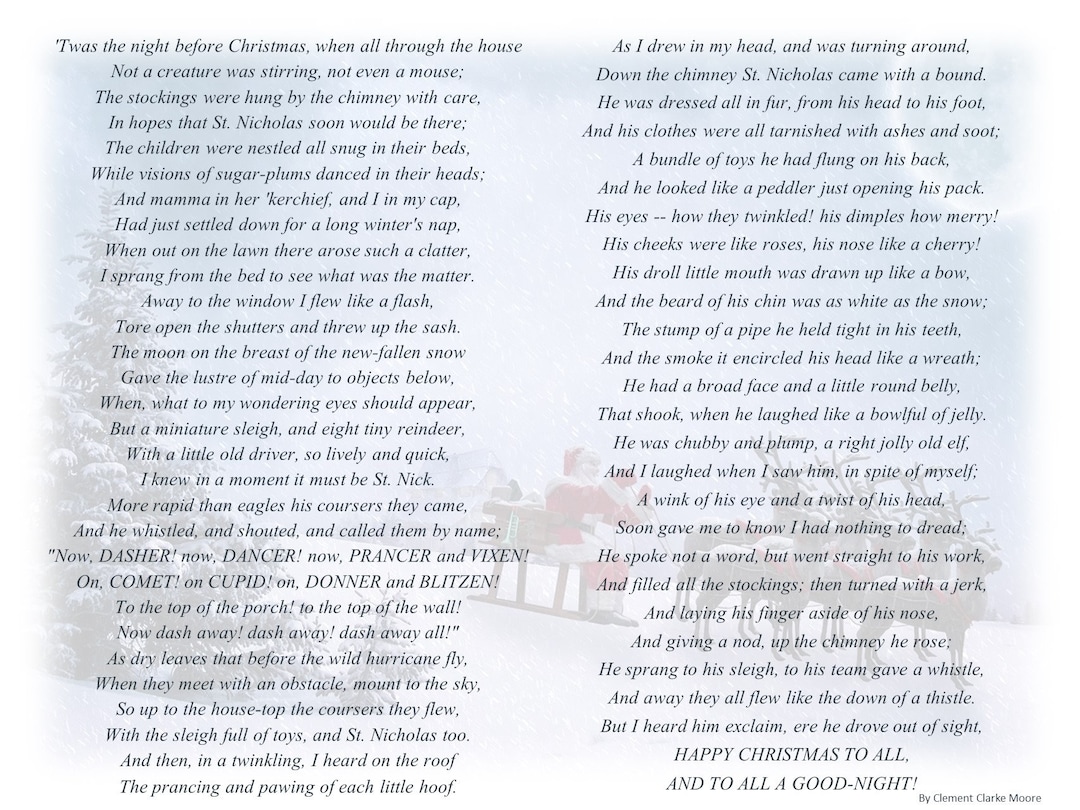 A Visit From St. Nicholas Traditional Christmas Poem Digital Download ...
