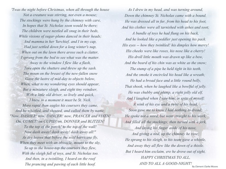 A Visit From St. Nicholas Traditional Christmas Poem Digital Download ...