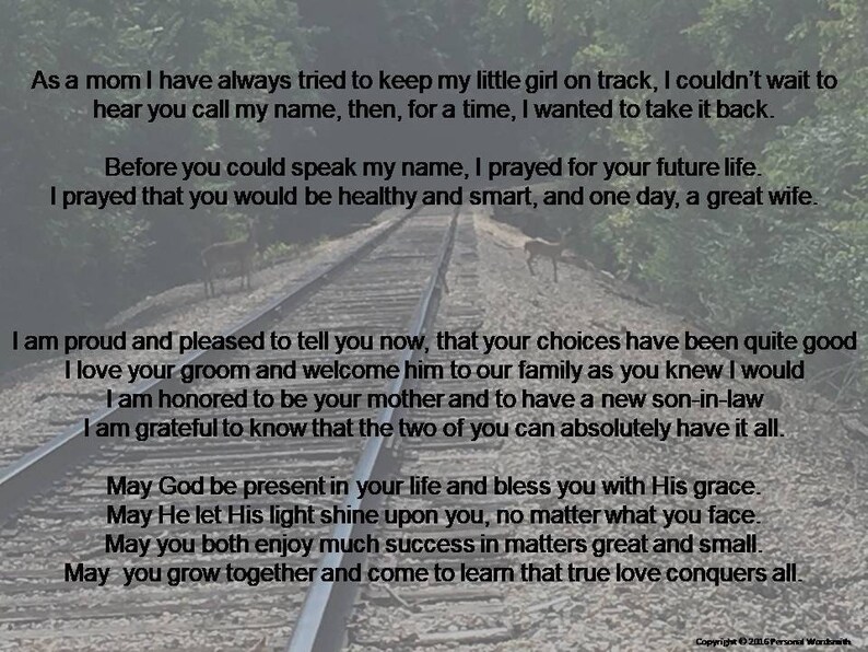 Mother of Bride Blessing Toast Digital Print, Bride's Mom Reception ...