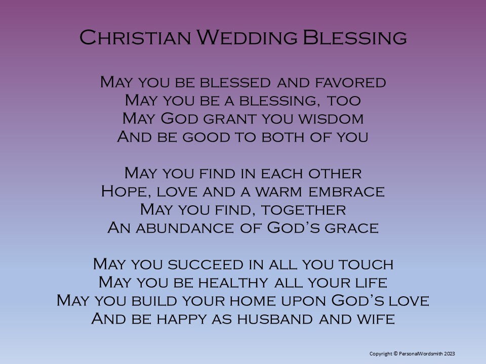 Christian Marriage Blessing to Print, Wedding Reception Toast Bride and ...