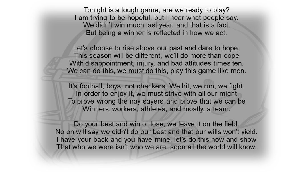 Football Poem Digital Print, Downloadable Pregame Football Poem ...