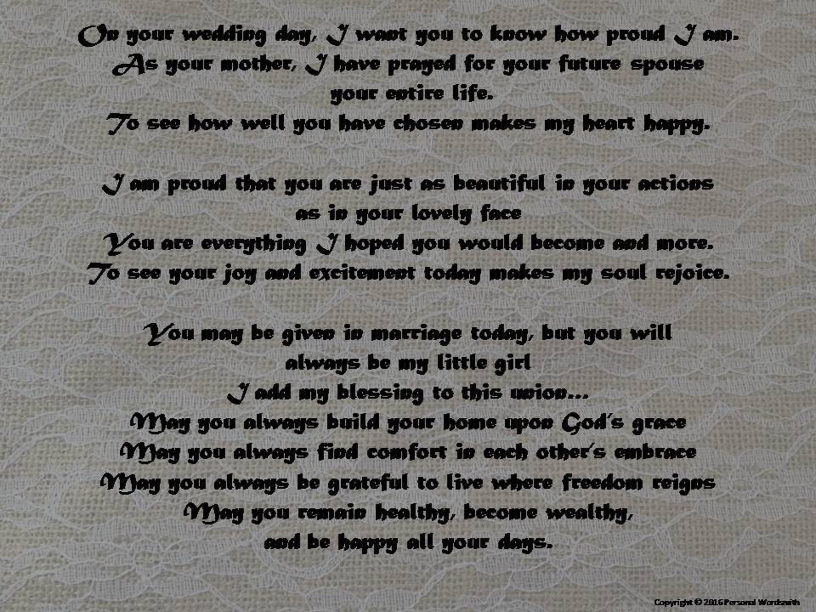 Mother of Bride Poem Print, Wedding Poetry Reading Bride's Mother ...