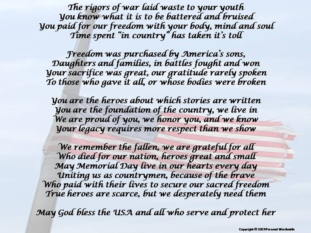 Memorial Day Poetry Print, Patriotic Poem for the Fallen Wall Art ...
