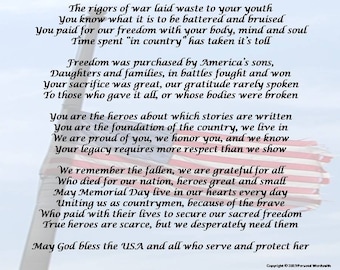 Memorial Day Poetry Print Patriotic Poem for the Fallen Wall - Etsy