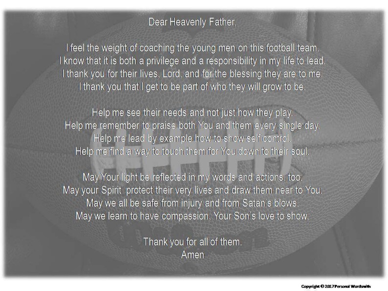 Football Coach's Prayer Digital Print, Downloadable Prayer for ...