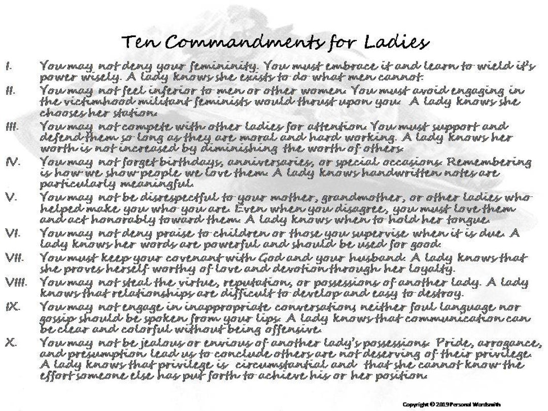 Ten Commandments for Ladies Download, 10 Rules for Ladies Wall Art ...