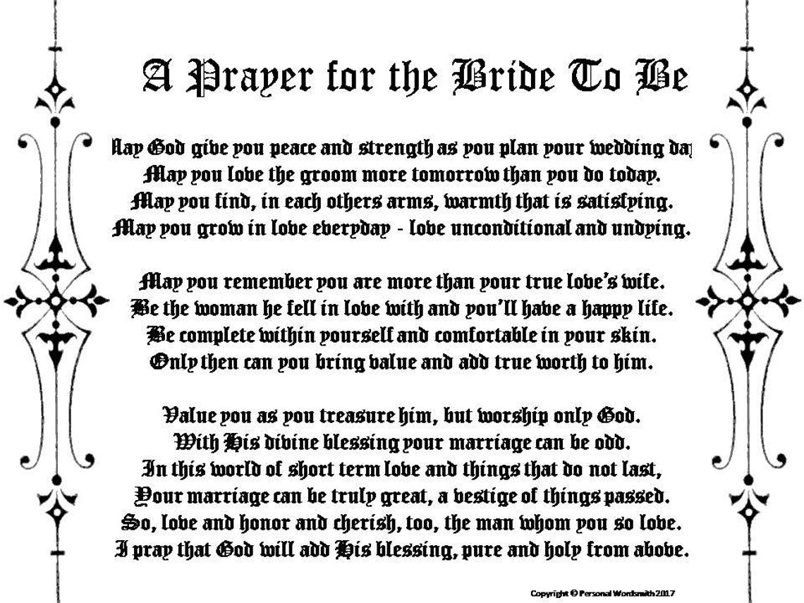 Printable Prayer for the Bride to Be, Engagement Poetry Print, Marriage ...