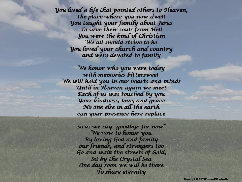 Celebration Of Life Poetry Print Prayer Poem For Funeral Remembrance