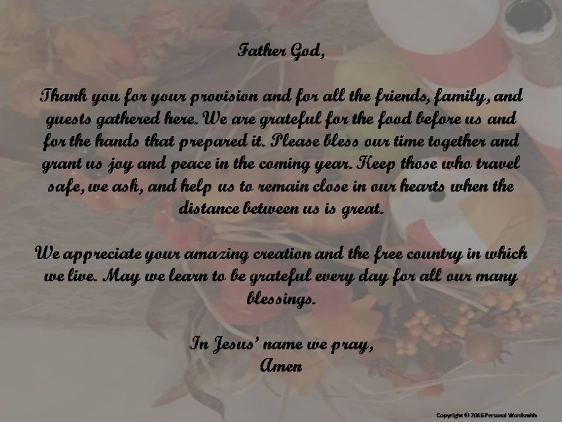 Thanksgiving Day Meal Blessing, Prayer of Gratitude, Christian Reading ...