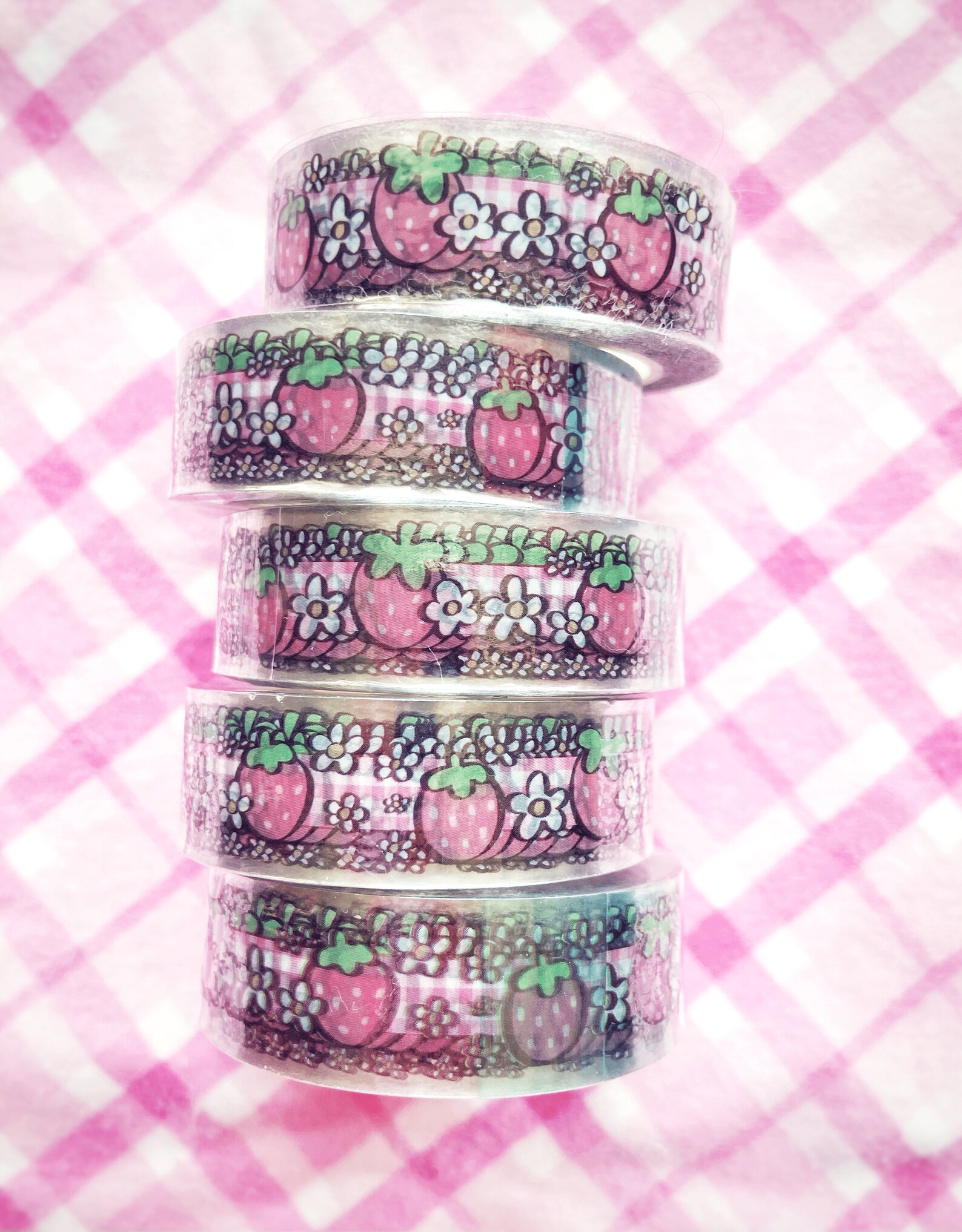 Strawberry Gingham Washi Tape / Decorative Semi-transparent - Etsy